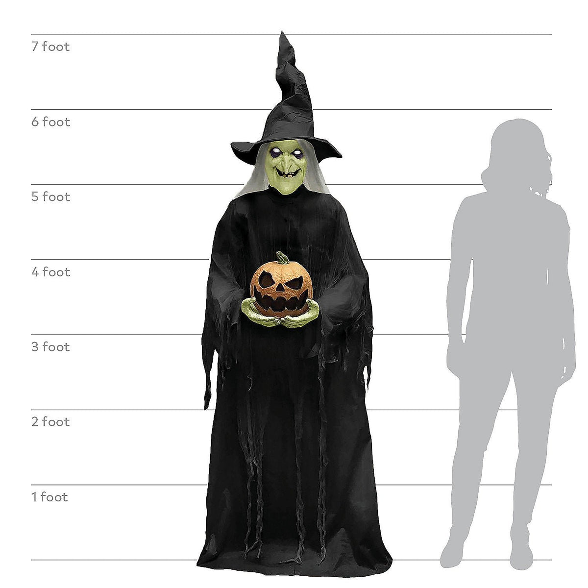 7 Ft. Animated Light-Up Green Witchy Witch Halloween Decoration | PIEX