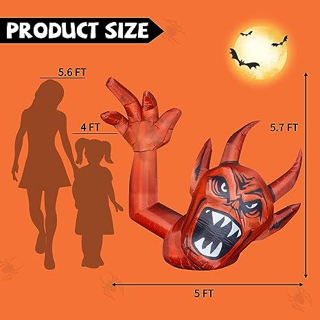 5FT Long Inflatable Red Devil Raise Hands | PIEX