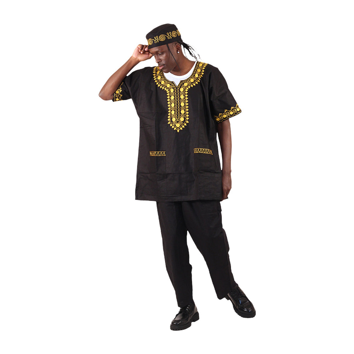 Amare Gold Short Sleeve Pant Set Black | PIEX