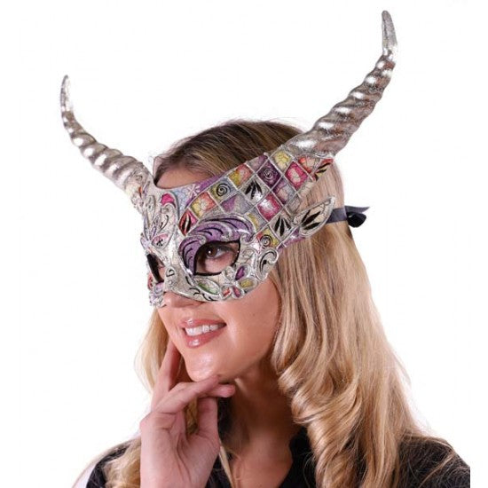Venetian horned Devil mask Silver | PIEX