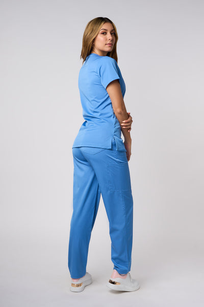 SOLID 4 WAY STRETCH KEYHOLE NECK SCRUB SET CEIL BLUE | PIEX